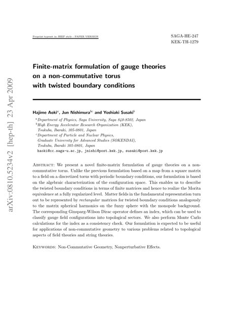 Pdf Finite Matrix Formulation Of Gauge Theories On A Non Commutative