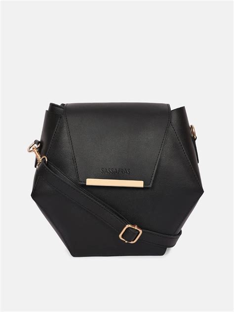 Buy Sassafras Women Black Solid Pu Structured Sling Bag Handbags For