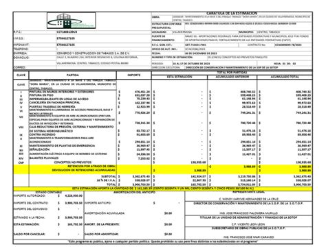 Caratula De Estimacion Obra Estatal Pdf