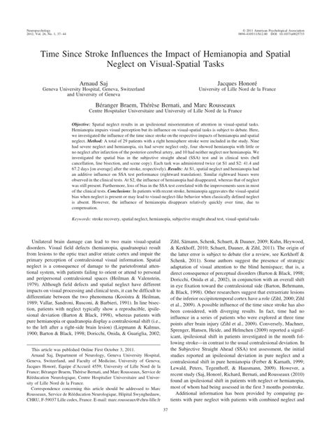 Pdf Time Since Stroke Influences The Impact Of Hemianopia And Spatial