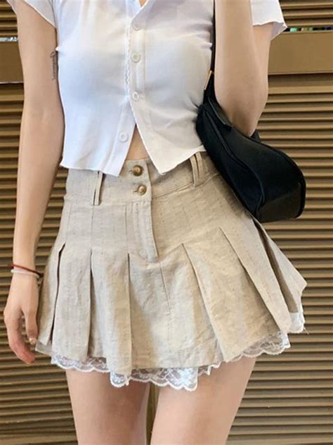 Emmiol Free Shipping 2023 Wool Blend Pleated Mini Skirt Camel S In Mini