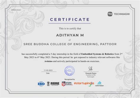 adithyan m on linkedin internship techmaghi embeddedsystems robotics