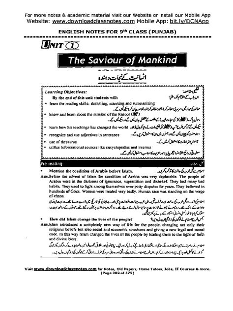 9th Class English Complete Notes Compiled By Urdu Books Pdf