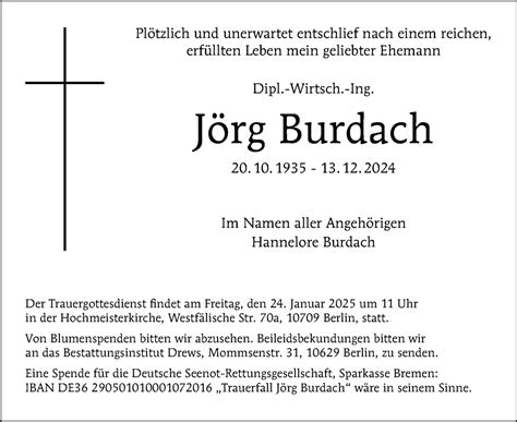 Traueranzeigen Von Jörg Burdach Tagesspiegel Trauer