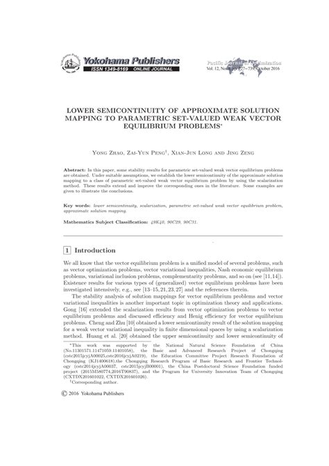 Pdf Lower Semicontinuity Of Approximate Solution Mapping To Parametric Set Valued Weak Vector