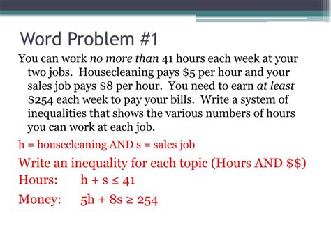 System Of Linear Inequalities Word Problems Worksheet Practice And