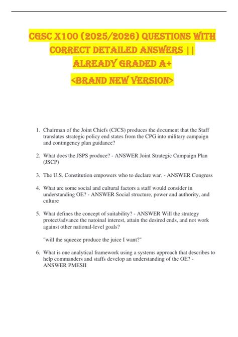 Cgsc X100 2025 2026 Questions With Correct Detailed Answers Already Graded A Brand New