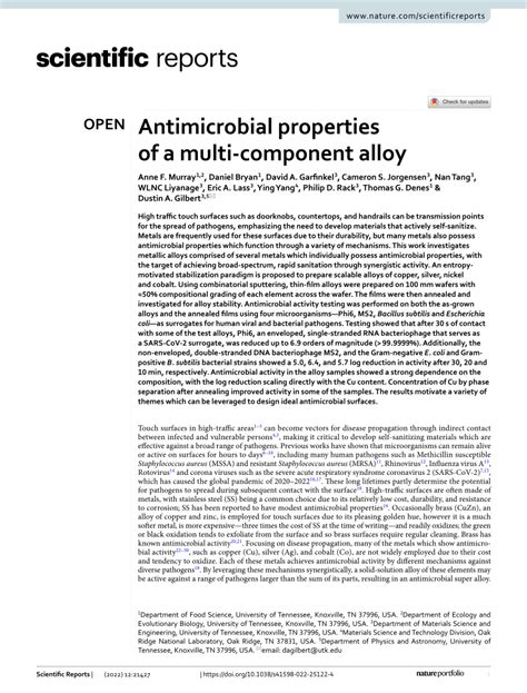 Pdf Antimicrobial Properties Of A Multi Component Alloy