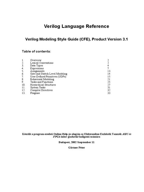 Verilog Language Reference Verilog Modeling Style Guide Cfe Product