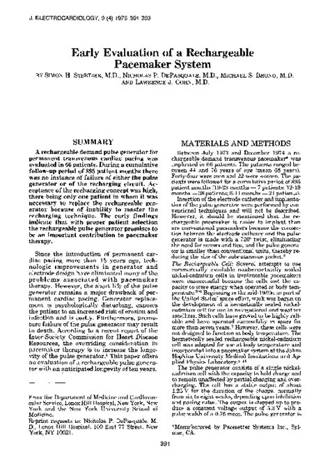 Pdf Early Evaluation Of A Rechargeable Pacemaker System