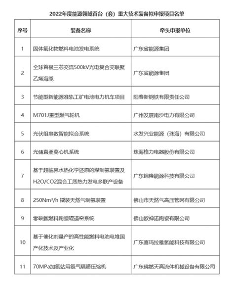 广东省能源局公示2022年度能源领域首台（套）重大技术装备申报项目中国发展网