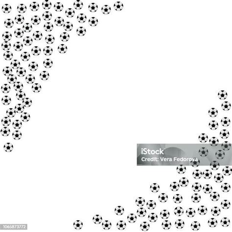 비행 축구 공 색종이 코너 프레임 텍스트 위한 공간을 가진 백색 배경에 축구 기호입니다 스포츠 대회 개념입니다 Vvector
