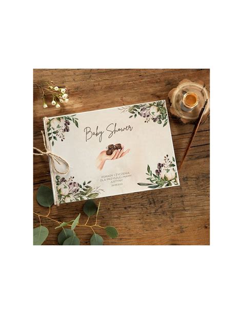 KSIĘGA pamiątkowa na Baby Shower Z IMIENIEM Boho Buciki sznurek jutowy
