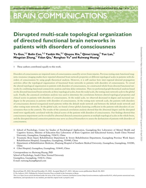 Pdf Disrupted Multi Scale Topological Organization Of Directed Functional Brain Networks In
