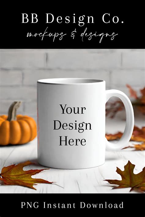 White 11 Oz Mug Mockup With Fall Leaves And Pumpkins 2888953