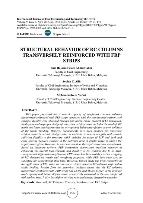 Pdf Structural Behavior Of Rc Columns Transversely Reinforced With Frp Strips