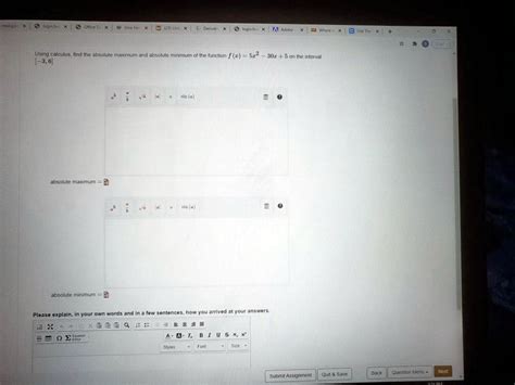 Using Calculus Find The Absolute Maximum And Absolute Minimum Of The Function Fx 5x2 30x