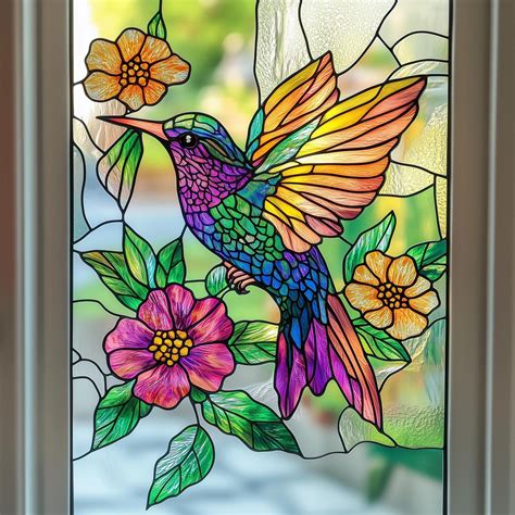 Home Decor Window Tint Custom Vibrant Stained Glass Colorful Pattern