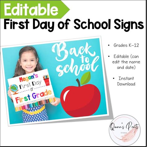 Editable First Day Of School Sign Personalized School Sign Printable