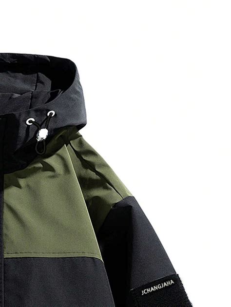 Men Colorblock Letter Patched Detail Drawstring Hooded Jacket Shein Uk