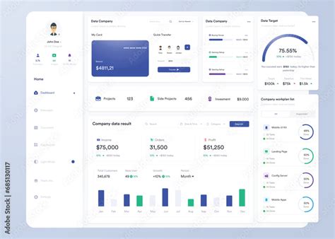 Ui Ux Infographic Dashboard Ui Design With Graphs Charts And Diagrams Web Interface Template