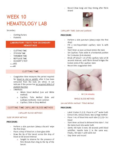 Week 10 Hematology Lab Laboratory Tests For Secondary Hemostasis Descargar Gratis Pdf