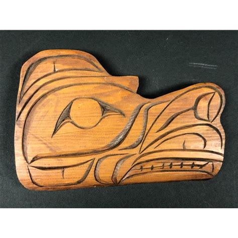 First Nations Decorative Wood Carved Wolf Head Signed By Artist Ivan Wilson