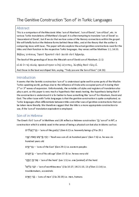 Pdf The Genitive Construction Son Of In Turkic Languages