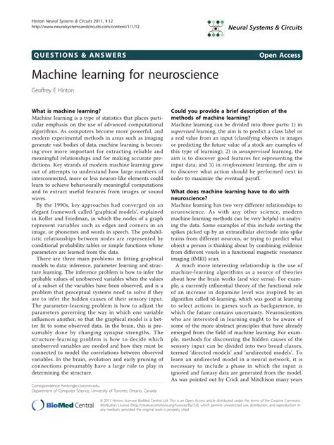 Pdf Machine Learning For Neuroscience