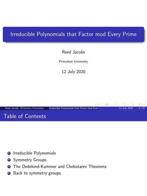 Irreducible Polynomials That Factor Mod Every Prime Reed Jacobs Pdf Factorization Group