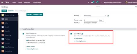 general configuration settings in odoo 15 crm