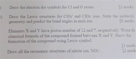 Draw The Electron Dot Symbols For Cl And O Studyx