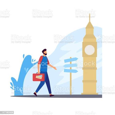 가이는 인기있는 관광지와 랜드 마크 중 영국을 여행 컬러 2d 벡터 그래픽 Central London에 대한 스톡 벡터 아트 및