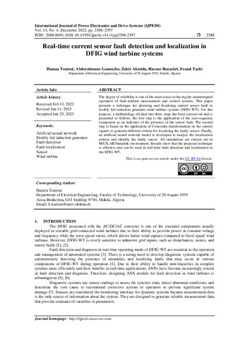 Pdf Real Time Current Sensor Fault Detection And Localization In Dfig Wind Turbine Systems