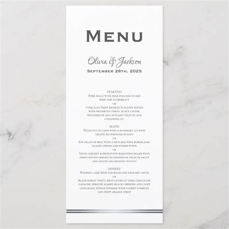 Silver Grey Wedding Menu Cards Grey And White Theme