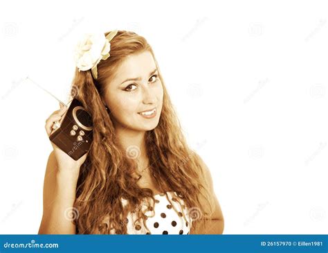 Pin Up Girl With Retro Radio Toned In Retro Style Stock Photo Image Of Music Person