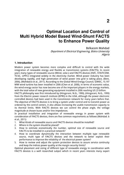 Pdf Optimal Location And Control Of Multi Hybrid Model Based Wind Shunt Facts To Enhance Power