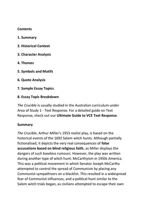 The Crucible Notes English Year 12 Sace Thinkswap