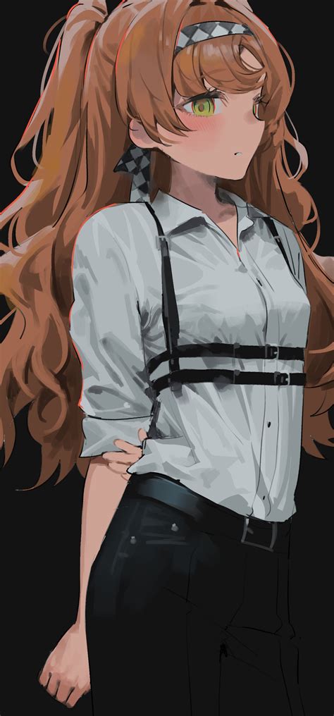 Safebooru 1girl Absurdres Arm Behind Head Belt Black Background Black