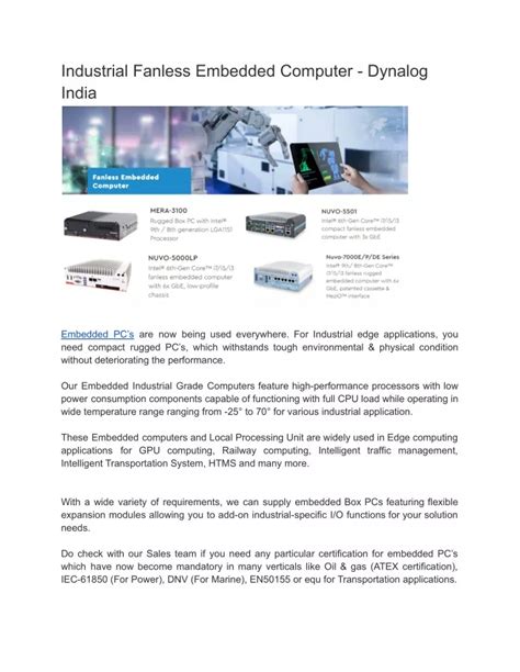 Ppt Industrial Embedded Computer Dynalog India Powerpoint