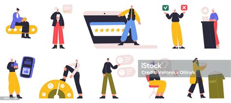 온라인 설문조사 답변을 선택하거나 피드백을 제공하는 사람들 결정 등급 채우기 측량 목록 벡터 일러스트 세트 고객 서비스 설문조사 개념에 대한 스톡 벡터 아트 및 기타 이미지