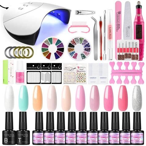 COSCELIA Kit De Manucure Complet Avec La Lamps UV LED 10 Couleurs Lot