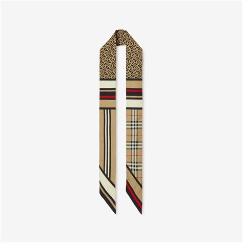 스키니 몽타주 실크 스카프 아카이브 베이지 Beige 공식 Burberry®