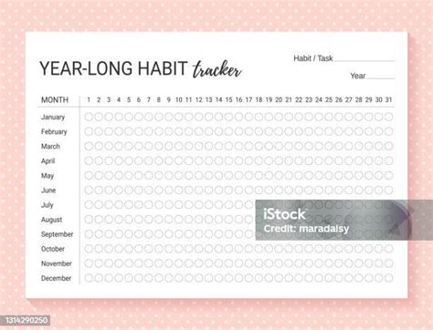 1 년 동안 습관 추적기 템플릿 습관 일기 레이아웃 벡터 그림입니다 추적자에 대한 스톡 벡터 아트 및 기타 이미지 추적자 A4 용지 감정 Istock