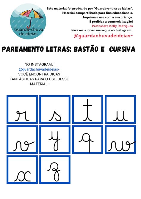 Pareamento Letra Cursiva NO INSTAGRAM guardachuvadeideias VOCÊ