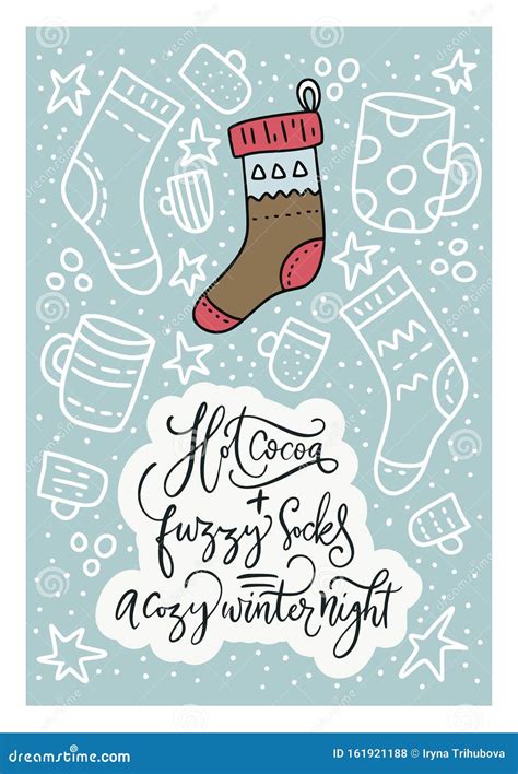 Hot Cocoa And Fuzzy Socks Hand Drawn Cozy Autumn And Winter Lettering