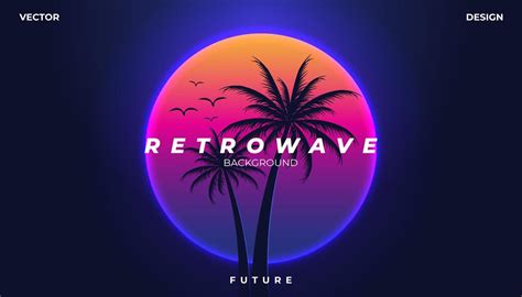 Retro Background 80s Landscape Palm Tree Synthwave Retrowave Cyber