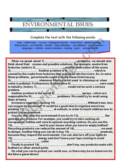 Environmental Issues ESL Worksheet By Anyataide