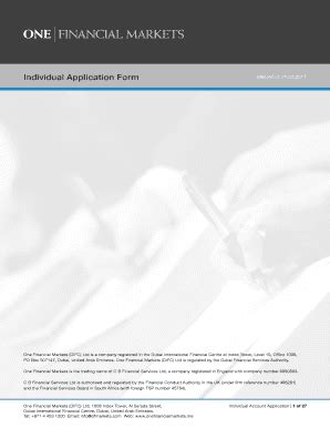 Fillable Online Individual Application Form One Financial Markets Fax