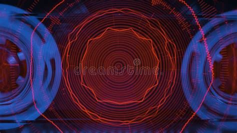 Red And Blue Concentric Circles Expanding And Contracting With Data Analysis Charts Stock